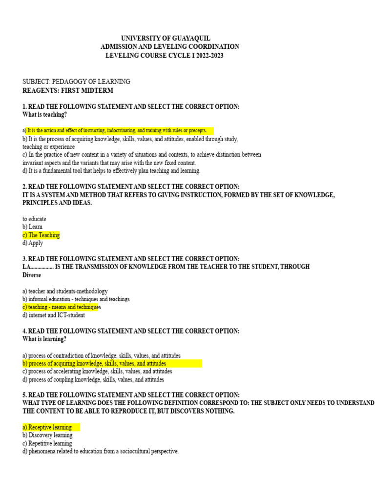 Pedagogy Questionnaire | PDF | Pedagogy | Constructivism (Philosophy Of ...