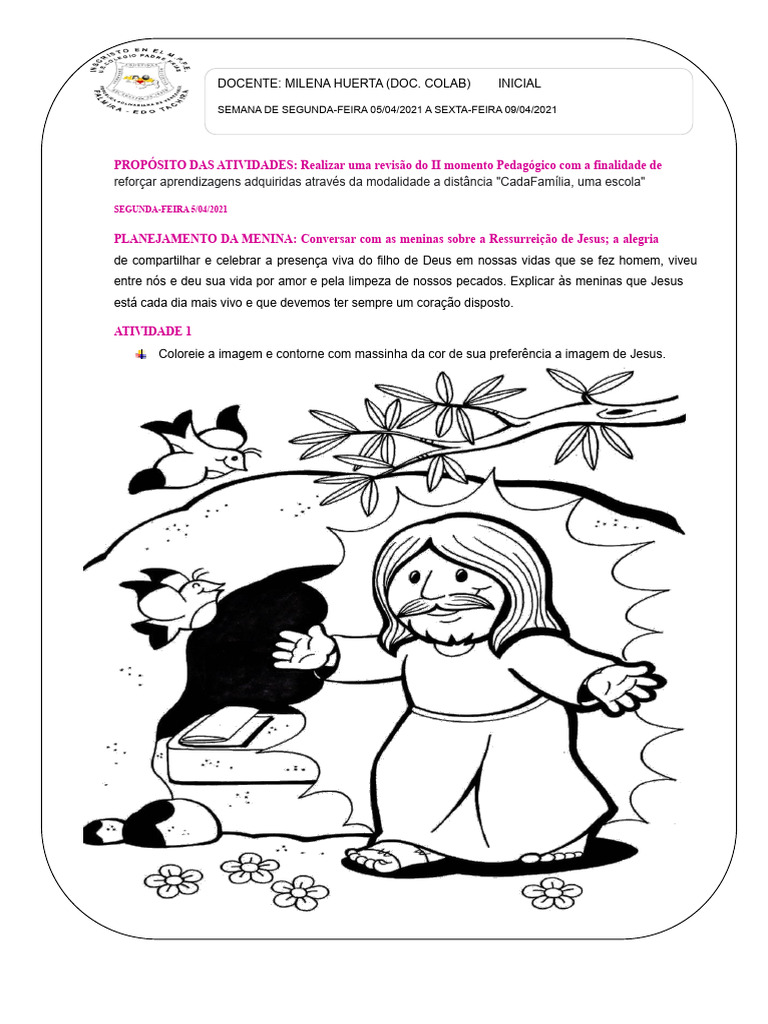 Atividade Pré-Escolar B 5 A 9 Abril Mily | PDF | Amor | Jesus