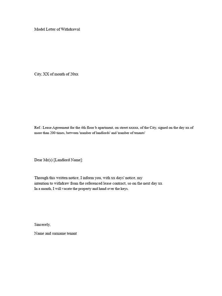Lease Withdrawal Letter Template | PDF