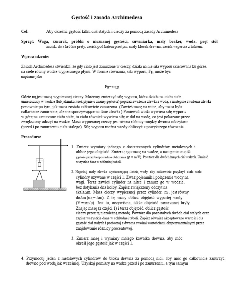 Gęstość I Zasada Archimedesa | PDF
