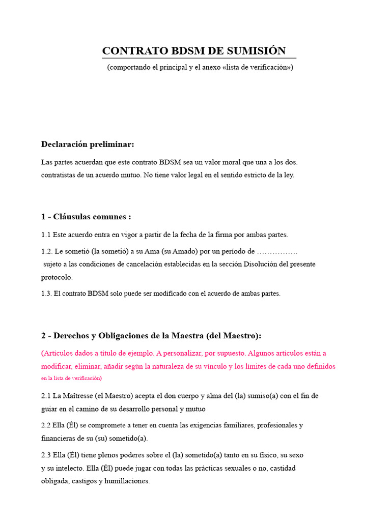 Contrato BDSM de Sumisión y Obligaciones | PDF | Dominación y sumisión ...