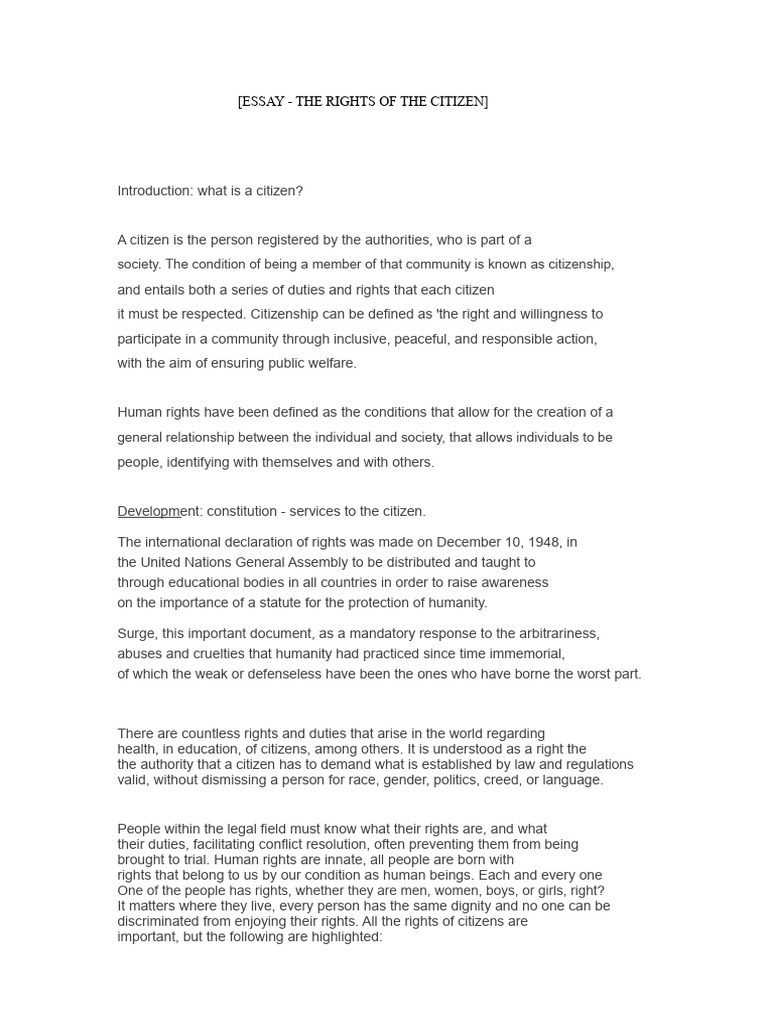 Essay - The Rights of The Citizen | PDF | Citizenship | Human Rights
