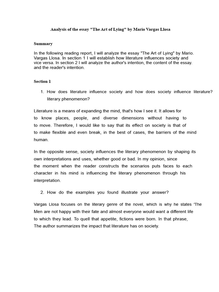 Analysis of The Art of Lying | PDF | Novels | Essays