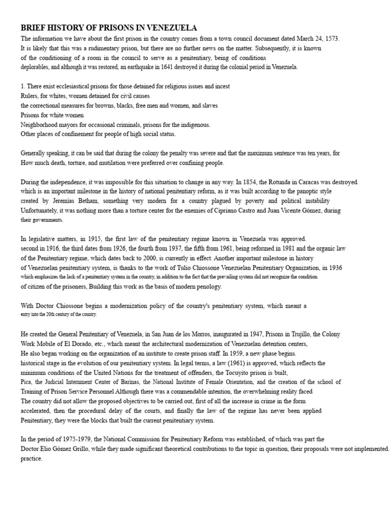 Brief History of Prisons in Venezuela | PDF | Prison | Venezuela