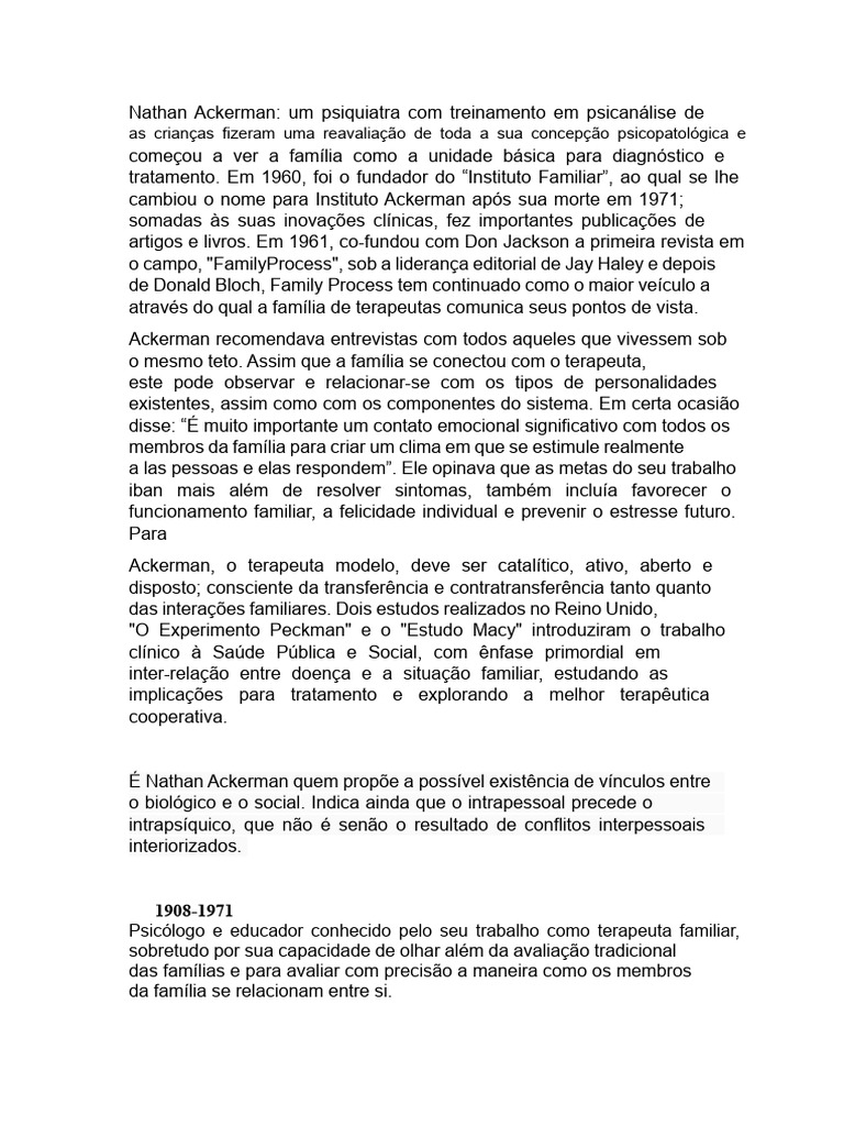 Nathan Ackerman: Pioneiro da Terapia Familiar | PDF | Família | Psicologia