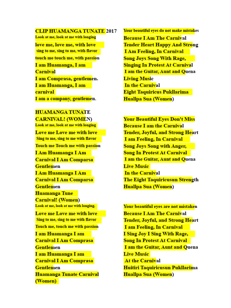 Carnival Song Lyrics | PDF
