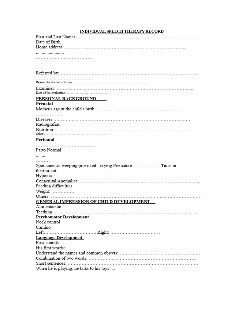 Individual Speech Therapy Record | PDF | Diseases And Disorders ...
