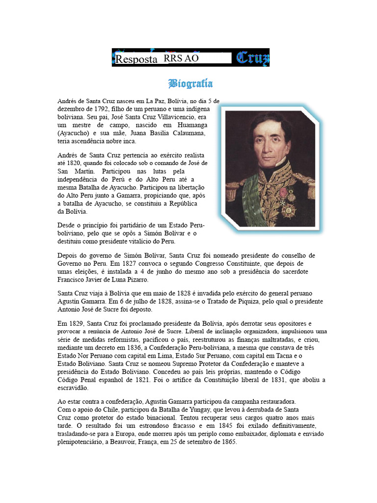 Andrés de Santa Cruz | PDF | Bolívia | Peru