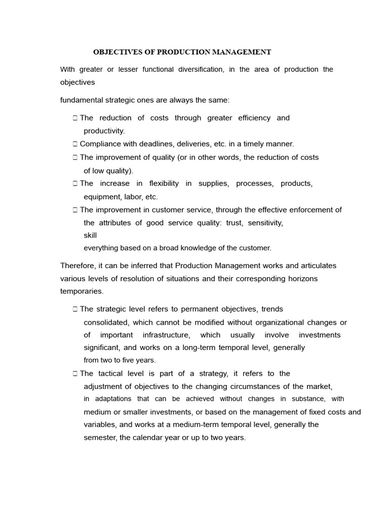 Objectives of Production Management Hilary | PDF