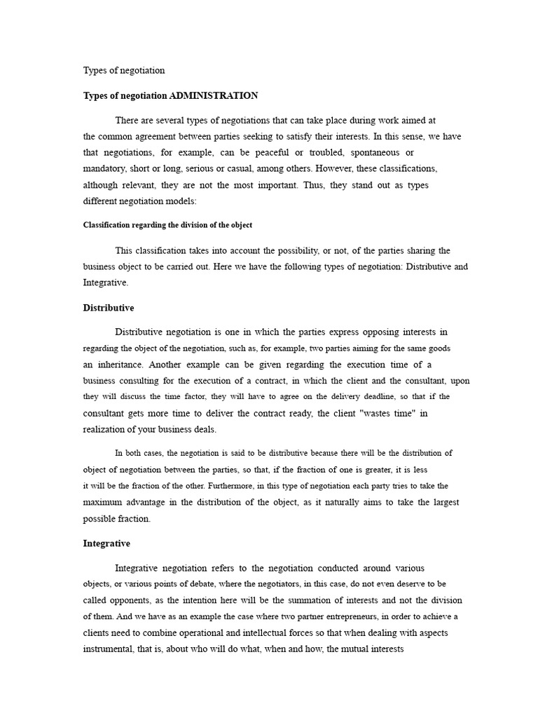 Types of Negotiation Explained | PDF | Negotiation | Mediation