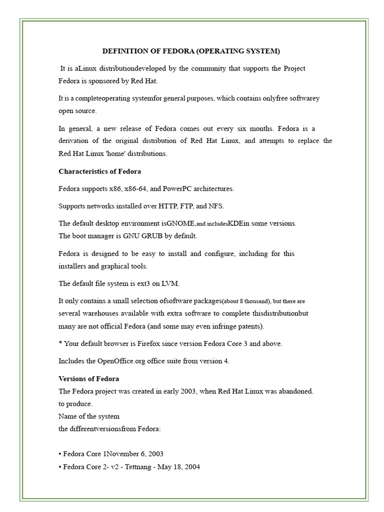 Definition of Fedora | PDF | My Sql | Linux