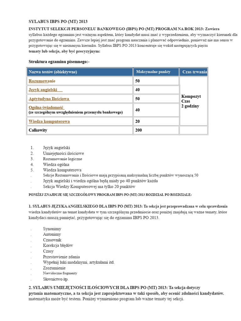 Program nauczania IBPS PO | PDF