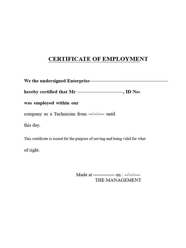 Employment Certificate for Technician | PDF