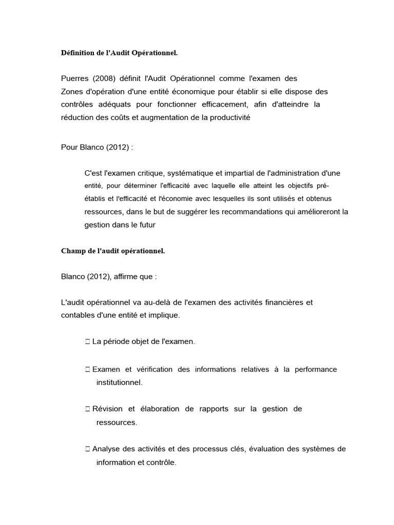 Définition de l'Audit Opérationnel | PDF | Contrôle interne | Audit
