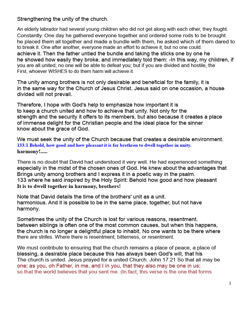 Unity in the Church: A Biblical Guide | PDF | Christian Church | Eucharist
