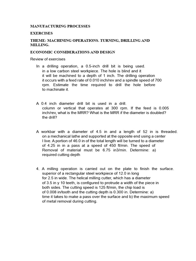 Final exercises 2019-II | PDF | Machining | Metals