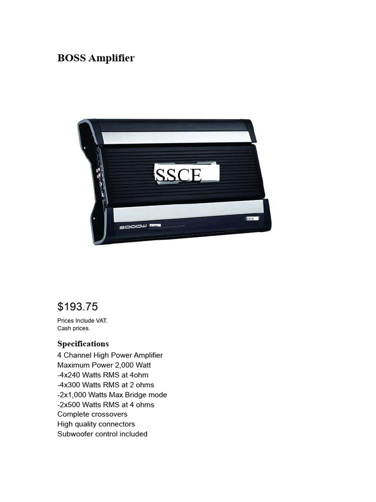 BOSS 4-Channel Amplifier & Subwoofer Specs | PDF | Loudspeaker ...