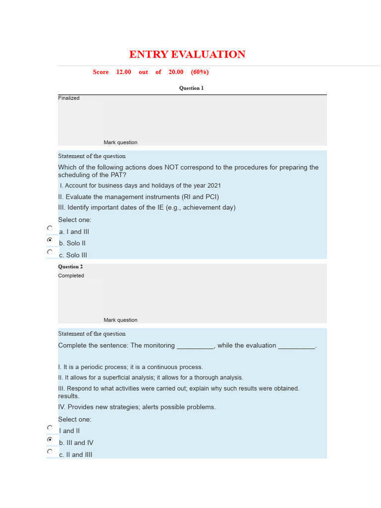 Entry Evaluation | PDF | Truth | Evaluation