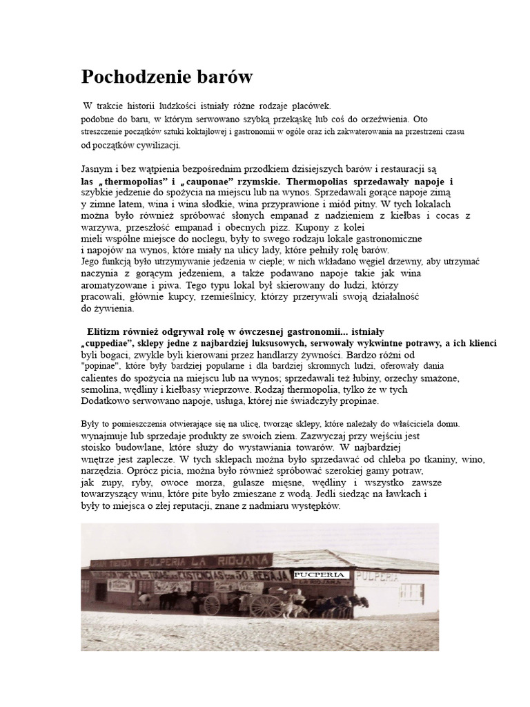 Pochodzenie Barów I Restauracji | PDF