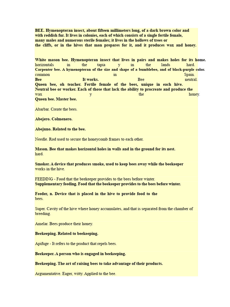 Glossary of Beekeeping | PDF | Beehive | Beekeeping