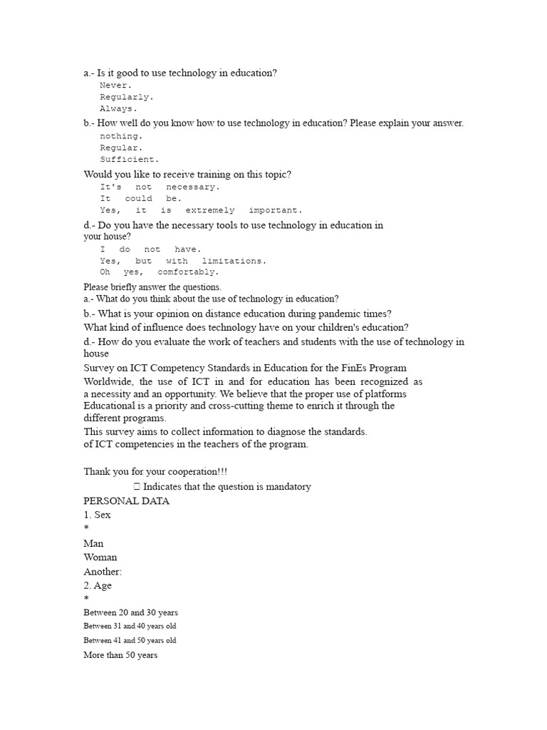 Survey For Students On ICTs | PDF | Educational Technology | Human ...