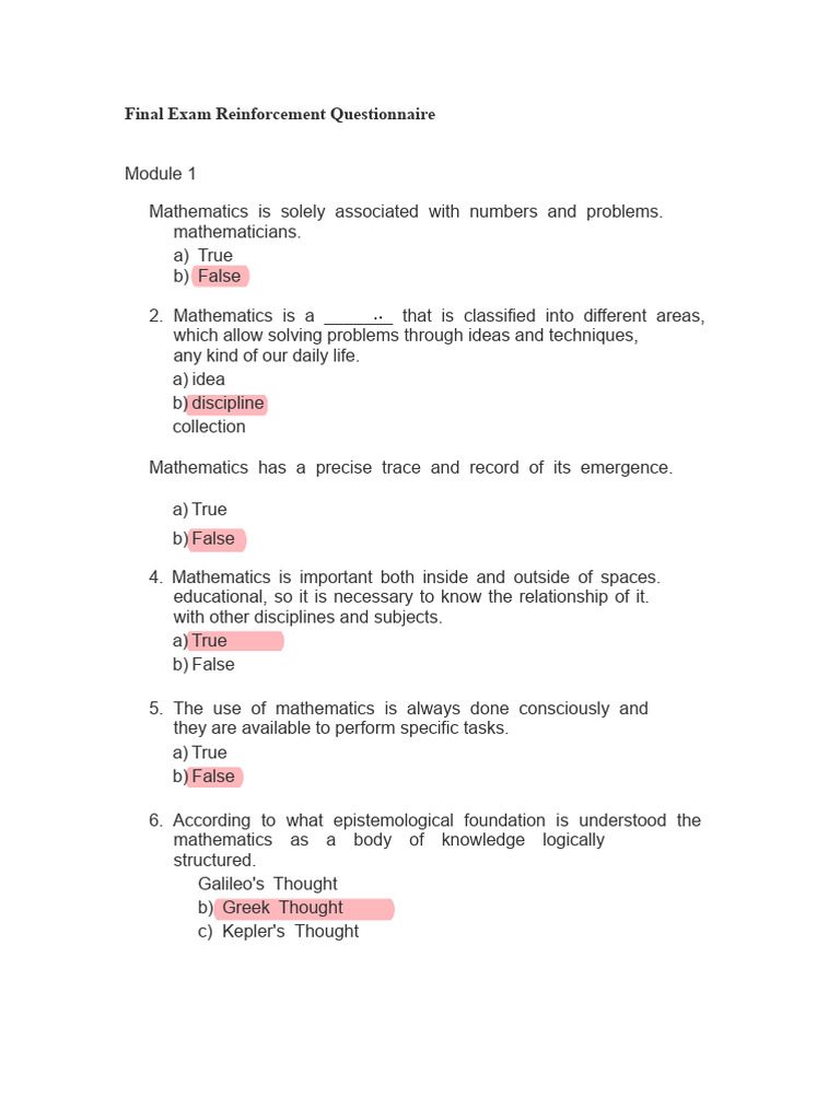 Mathematics Learning Assessment Questionnaire | PDF | Teaching ...