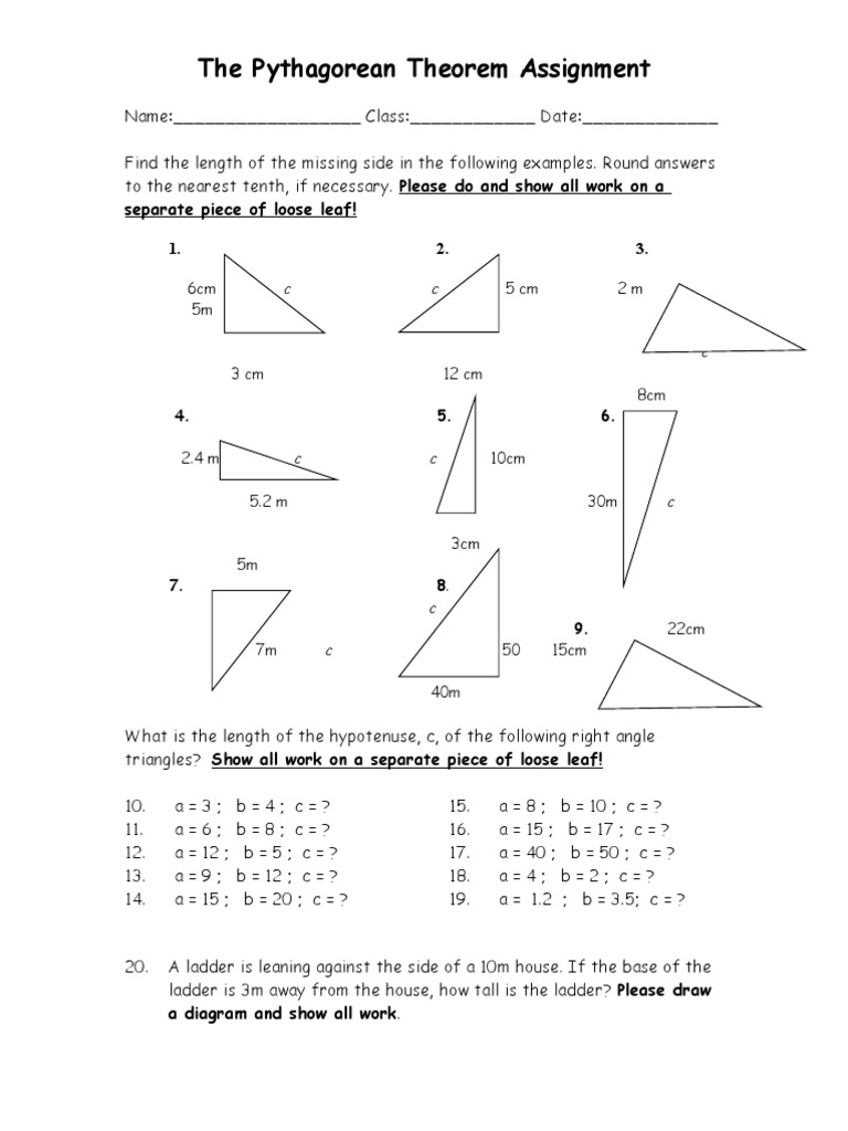 Pythagorean Theorem Assignment Guide | PDF | Geometry | Angle