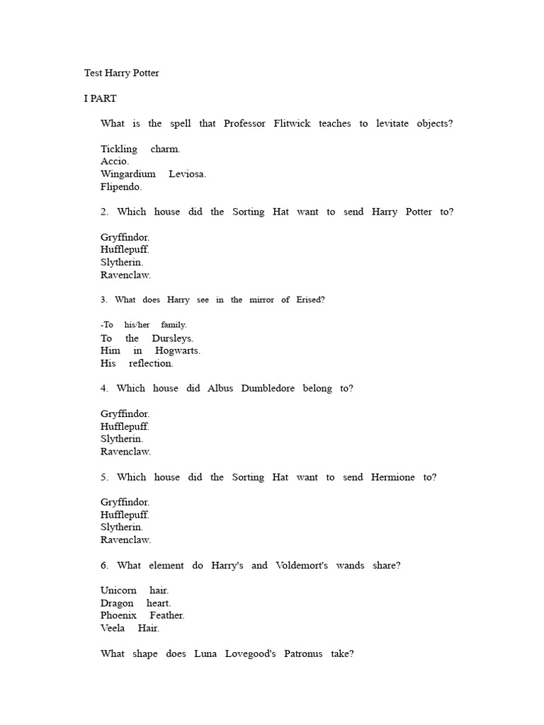 Harry Potter Quiz: Spells and Characters | PDF | Contemporary Fantasy ...
