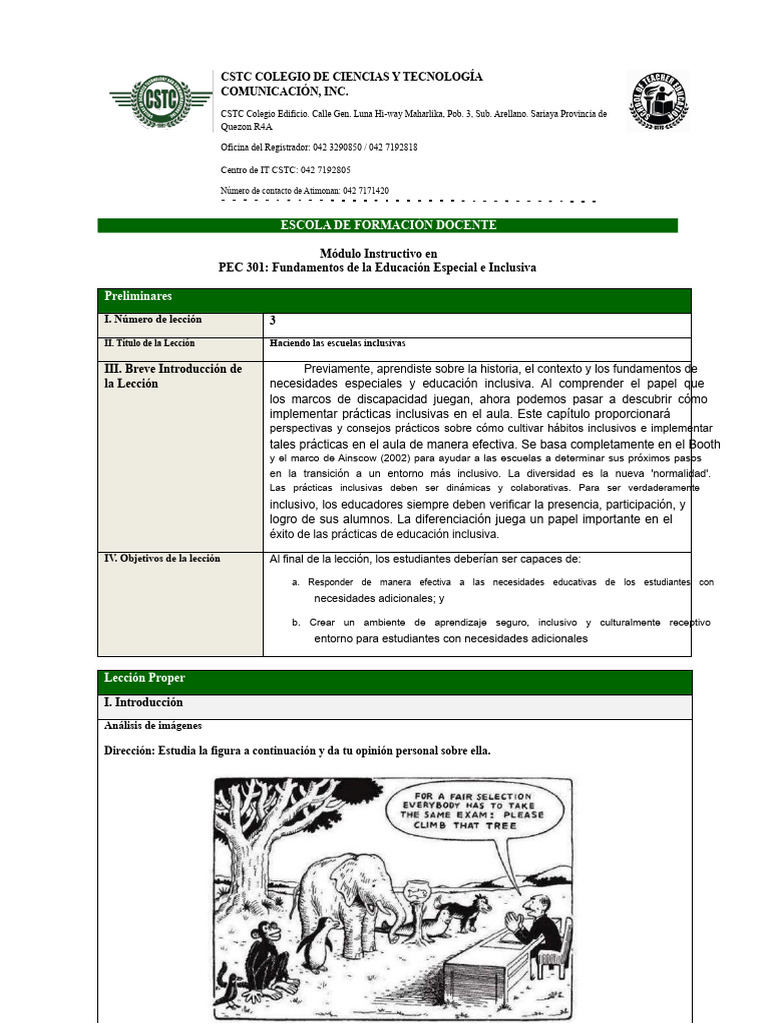 PEC-301 Lección-3 Haciendo las Escuelas Inclusivas | PDF | Inclusión ...