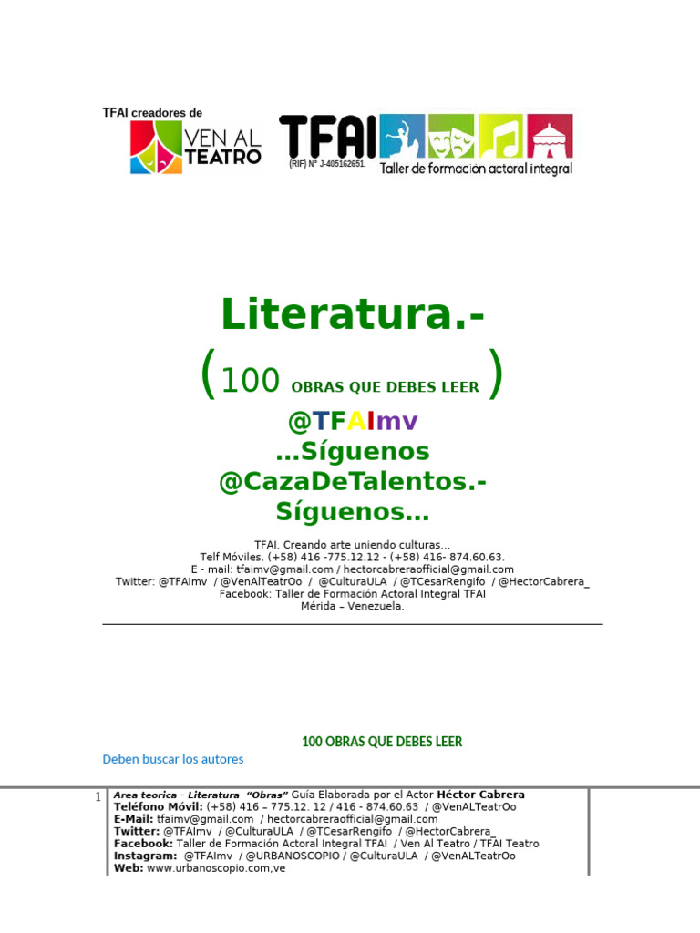 6 @TFAImv - 100 OBRAS QUE DEBES LEER - Literatura Taller de Formación ...