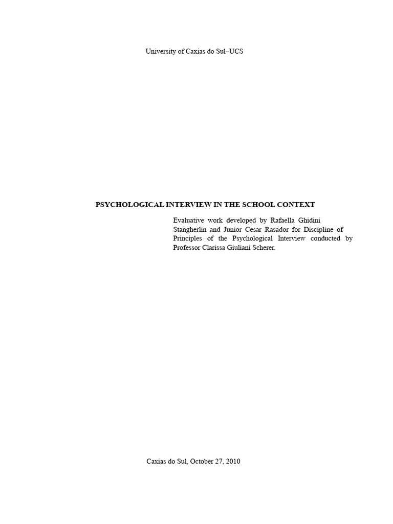 Interview in The School Context | PDF | Psychology | Hypothesis