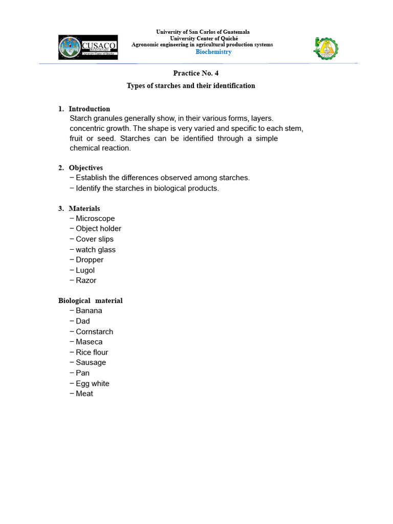 Practice 4. Types of Starches and Their Identification | PDF | Starch ...