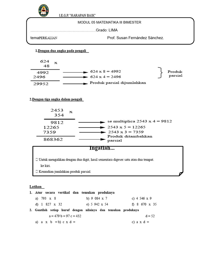 Modul Matematika III: Perkalian dan Pembagian | PDF
