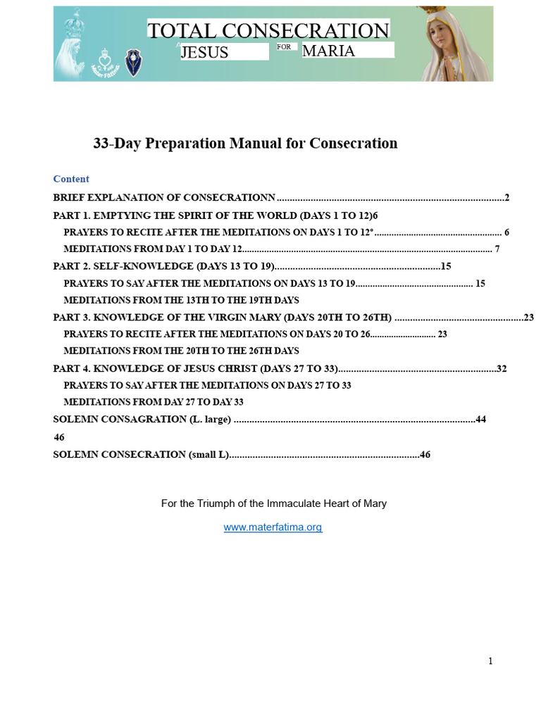 33 Days of Consecration Manual | PDF | Mary, Mother Of Jesus | Jesus