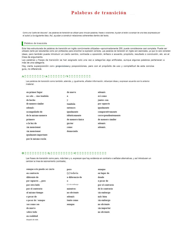 Palabras y Frases de Transición PDF | PDF | Coma | Oración (Lingüística)