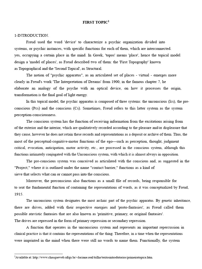 FIRST and SECOND TOPICS OF FREUD PDF | PDF | Unconscious Mind ...
