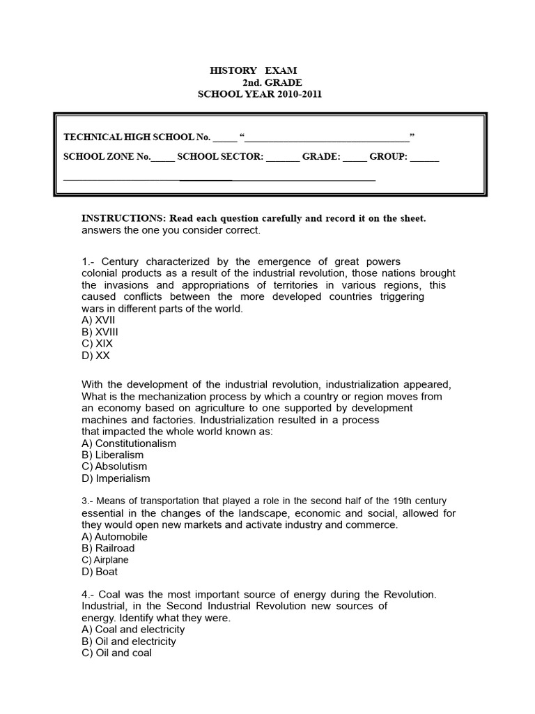 History Exam | PDF | Imperialism | Nationalism