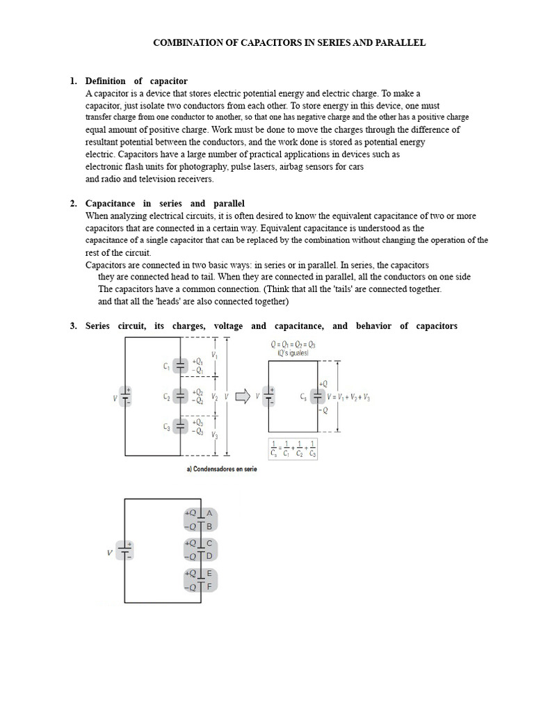 Combination of Capacitors in Series and Parallel | PDF | Capacitor | Series And Parallel Circuits