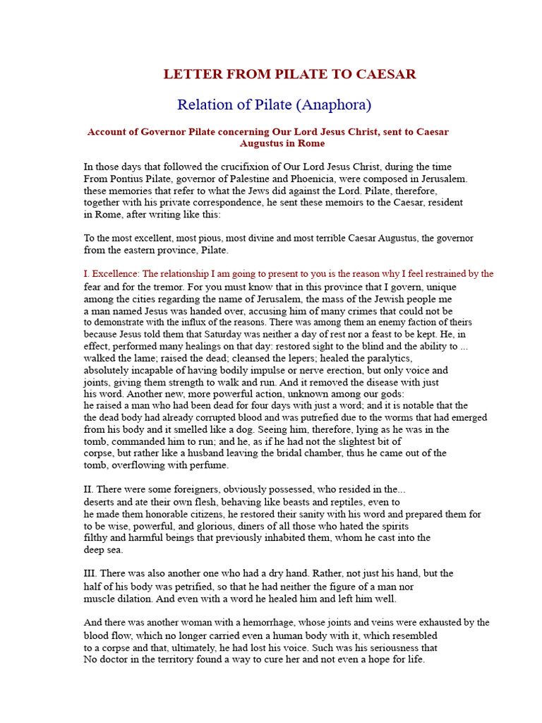 Letter From Pilate To Caesar | PDF | Pontius Pilate | Jesus