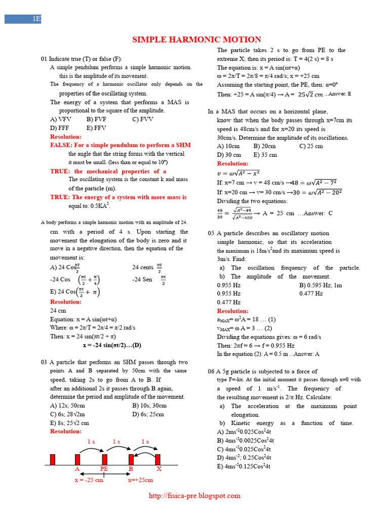 Solved Exercises of Physics Exam Simple Harmonic Motion | PDF | Oscillation | Mechanics