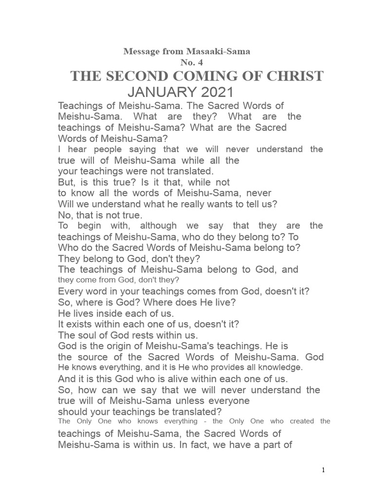 THE SECOND COMING OF CHRIST Message From Massaaki Sama | PDF | Jesus ...