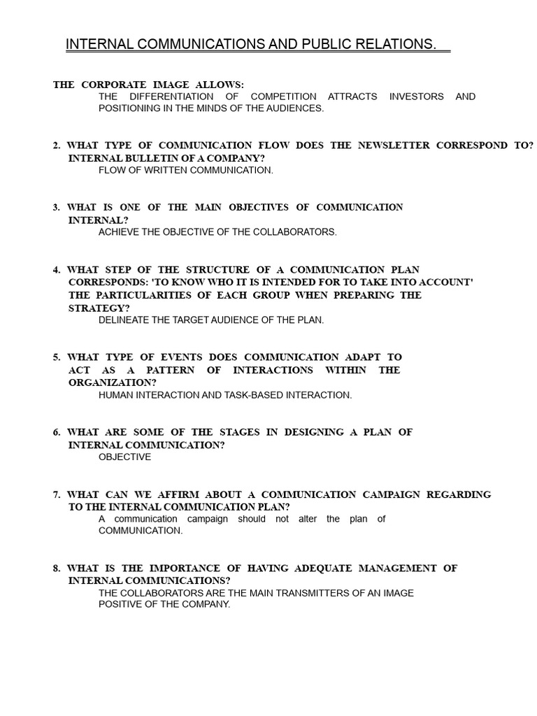 Internal Communications and Public Relations Exam | PDF | Communication ...