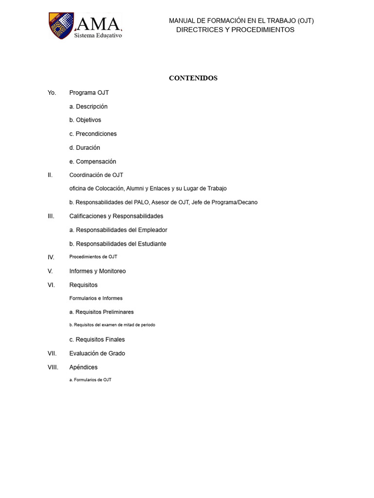 Manual OJT: Directrices y Procedimientos | PDF