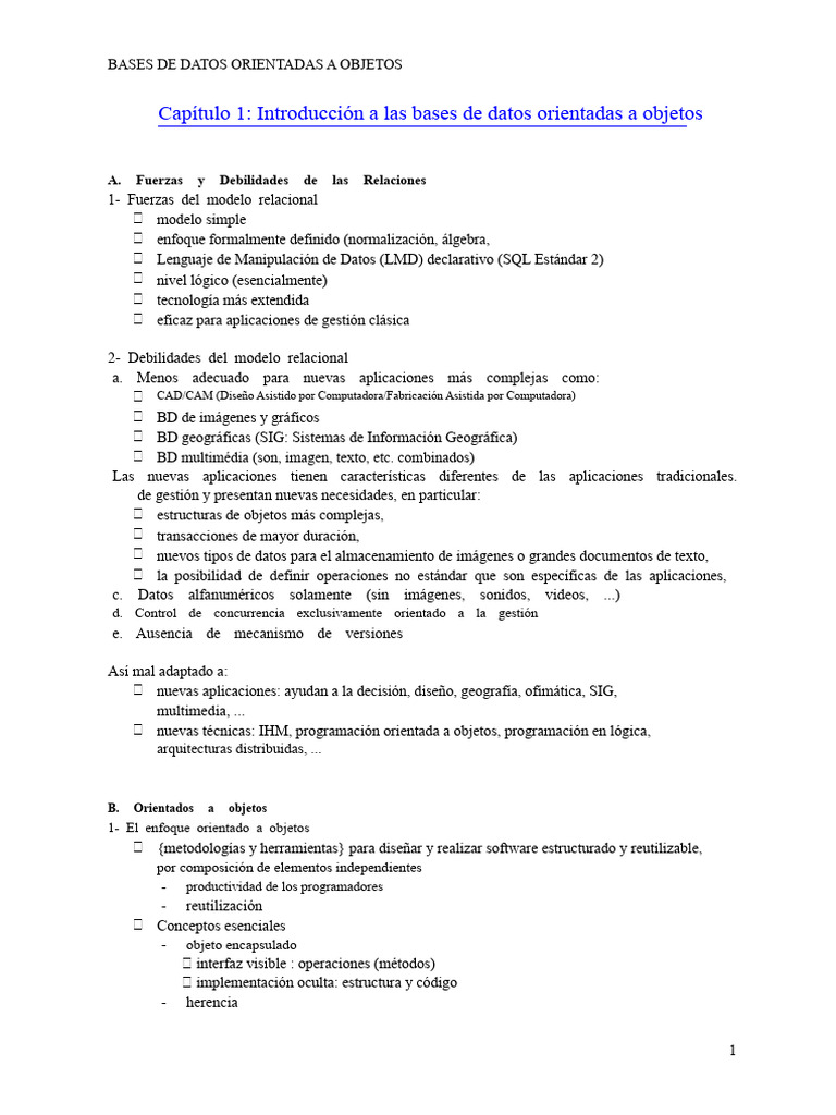 Capítulo 1 Las Bases de Datos Orientadas A Objetos | PDF | Bases de ...