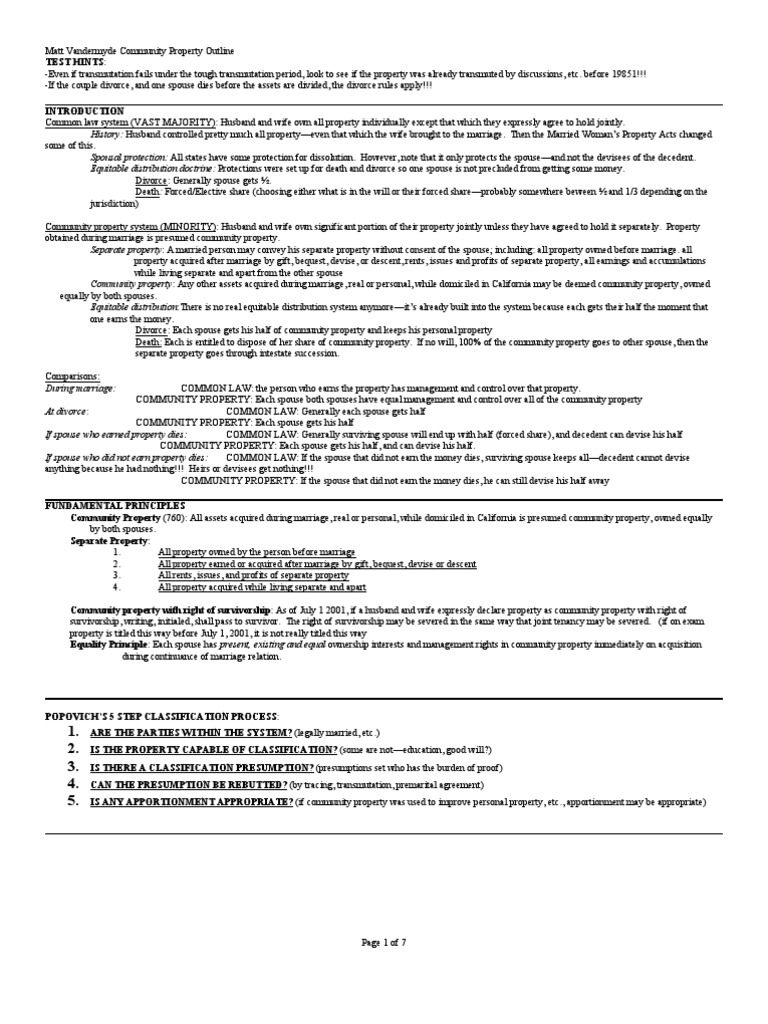 Community Property Outline-SUMMARY | PDF | Community Property ...