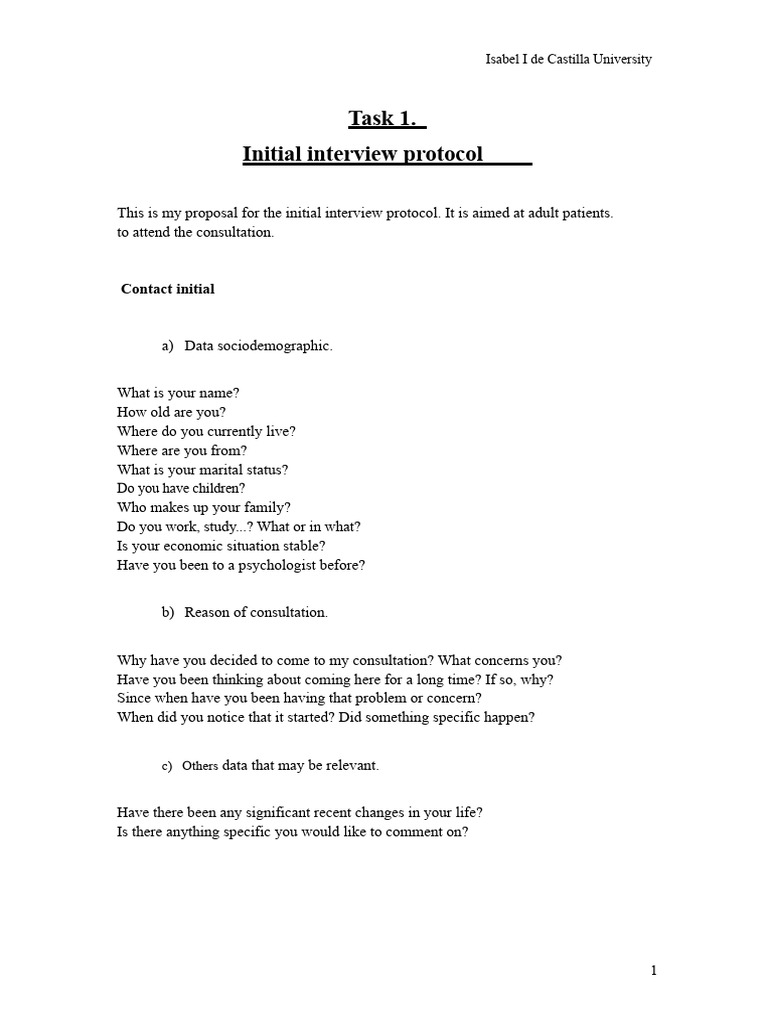 Initial Interview Protocol Psychology (Proposal) | PDF | Feeling | Thought