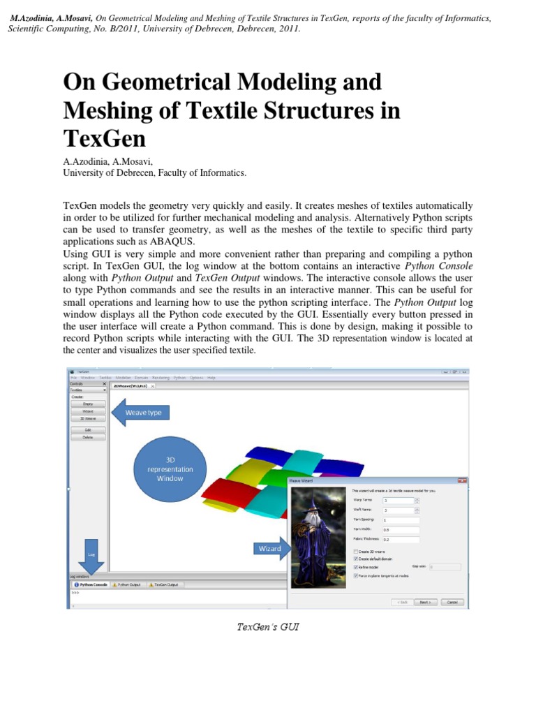 A Brief Report On Geometrical Modeling and Meshing of Textile Structures in TexGen | PDF ...