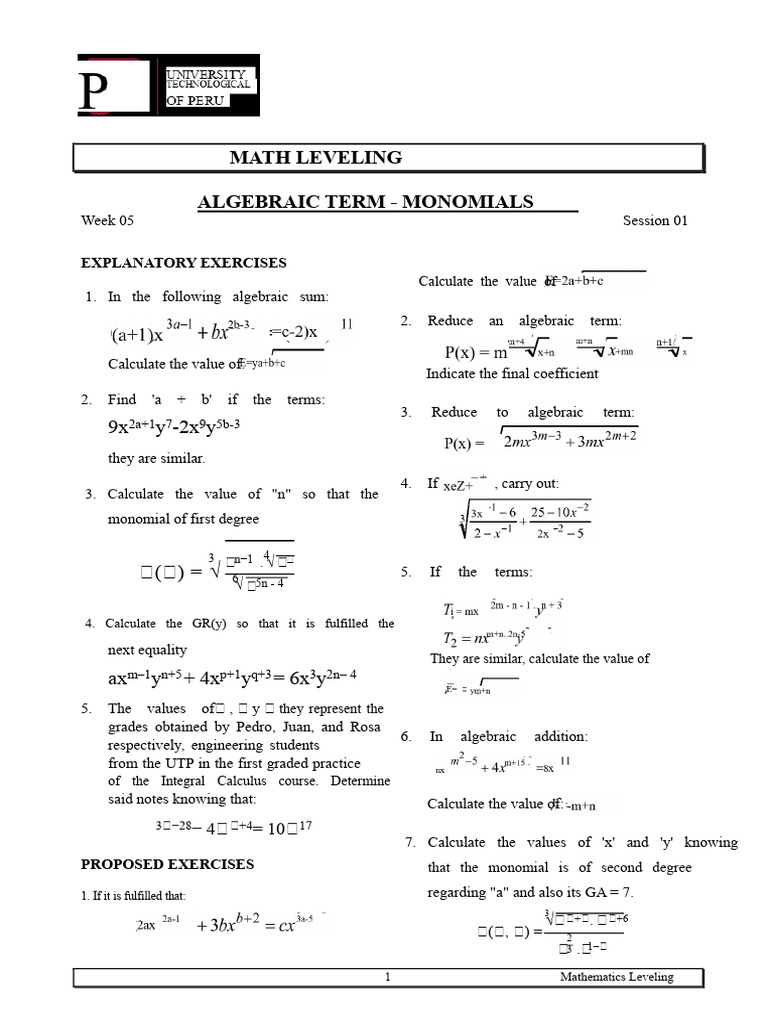 NM Separate Sem03 Ses01 Algebraic Term | PDF | Algebra | Mathematics