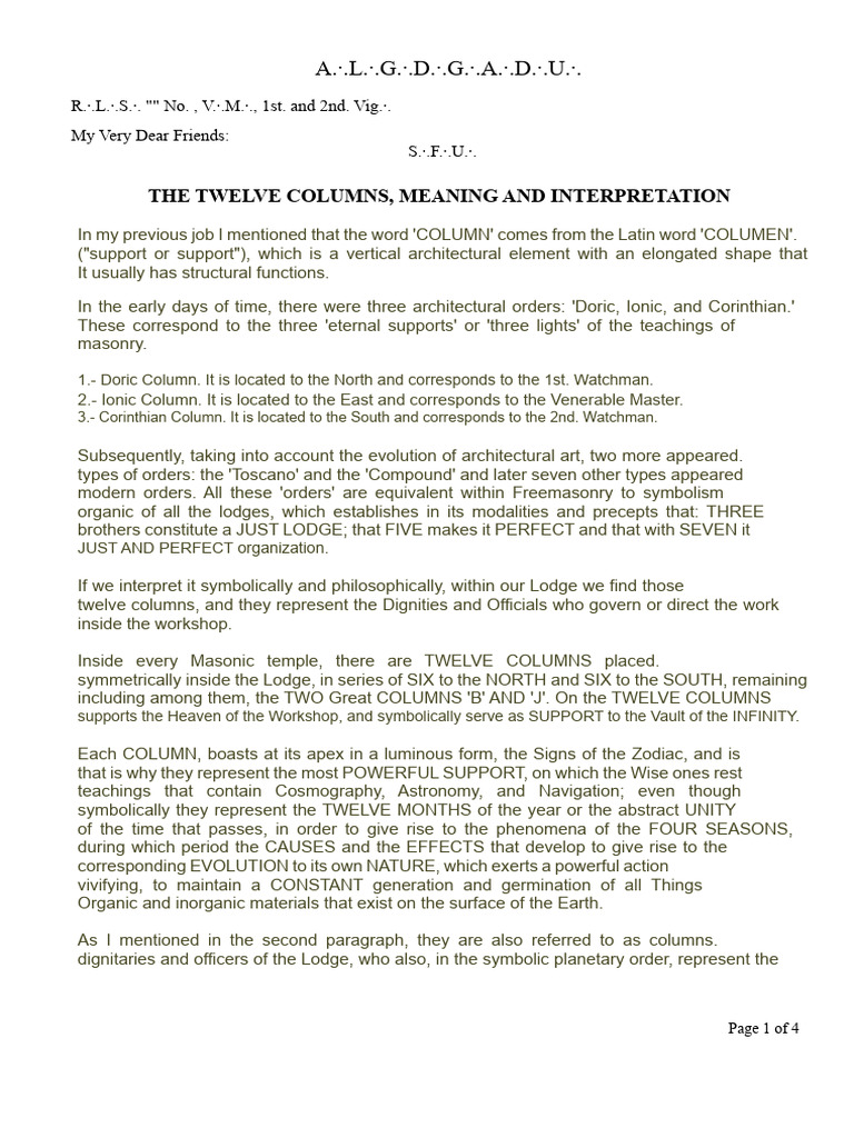 Twelve Columns in Masonic Symbolism | PDF | Planets | Planets In Astrology
