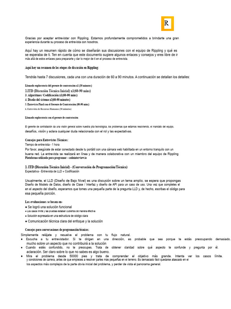 Rippling - Documento de Preparación para la Entrevista (Ingeniero de Software Sr) (1) | PDF ...
